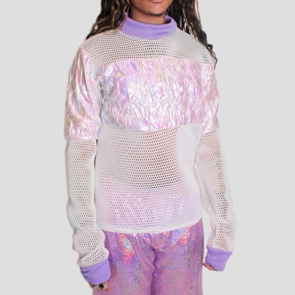 Patricia Field | Shirts | Scuba Mesh Metallic Wrinkled Top Handcrafted ...